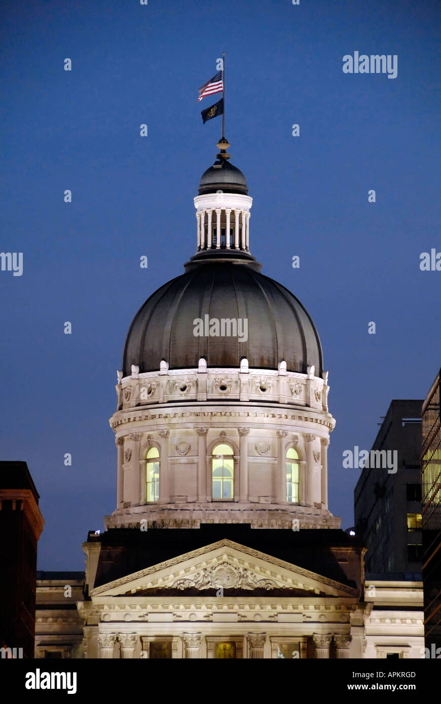 The State Capitol Building dome at night at Indianapolis Indiana IN ...