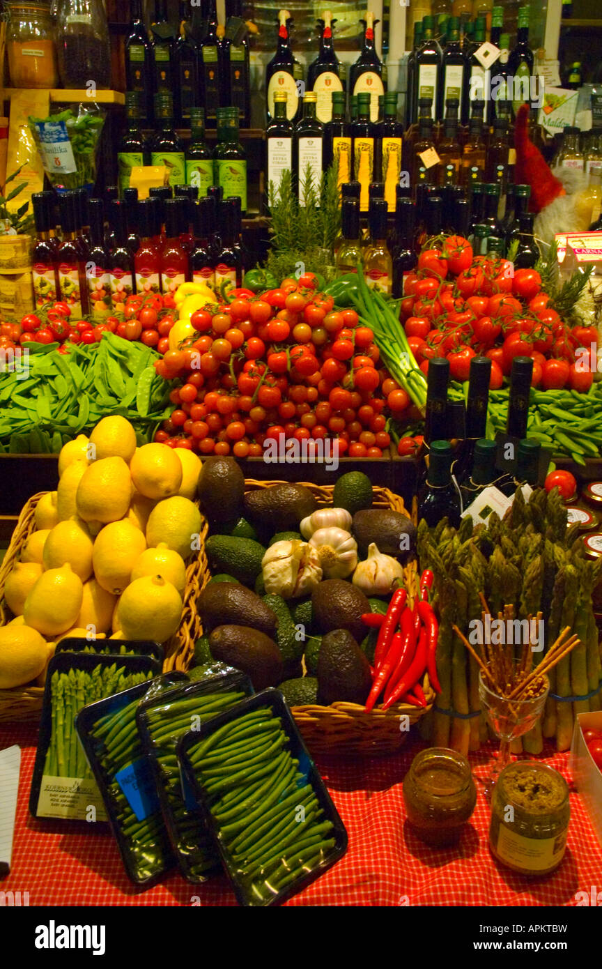Food stall at Östermalmstorg Saluhallen market hall in Stockholm Sweden ...