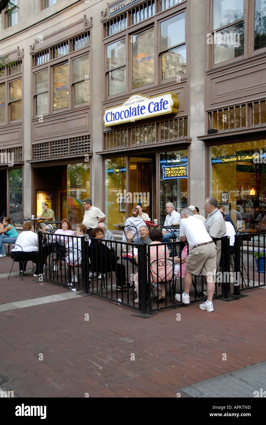 Patron eat at a chocolate shop restaurant in downtown Indianapolis ...