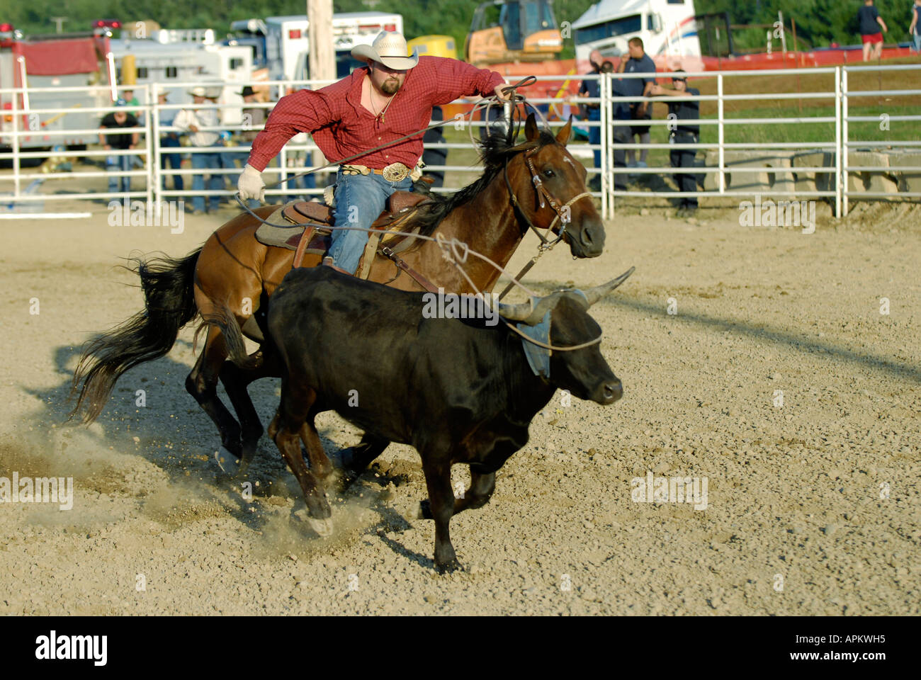 Cowboys participate in Rodeo calf roping event Stock Photo - Alamy