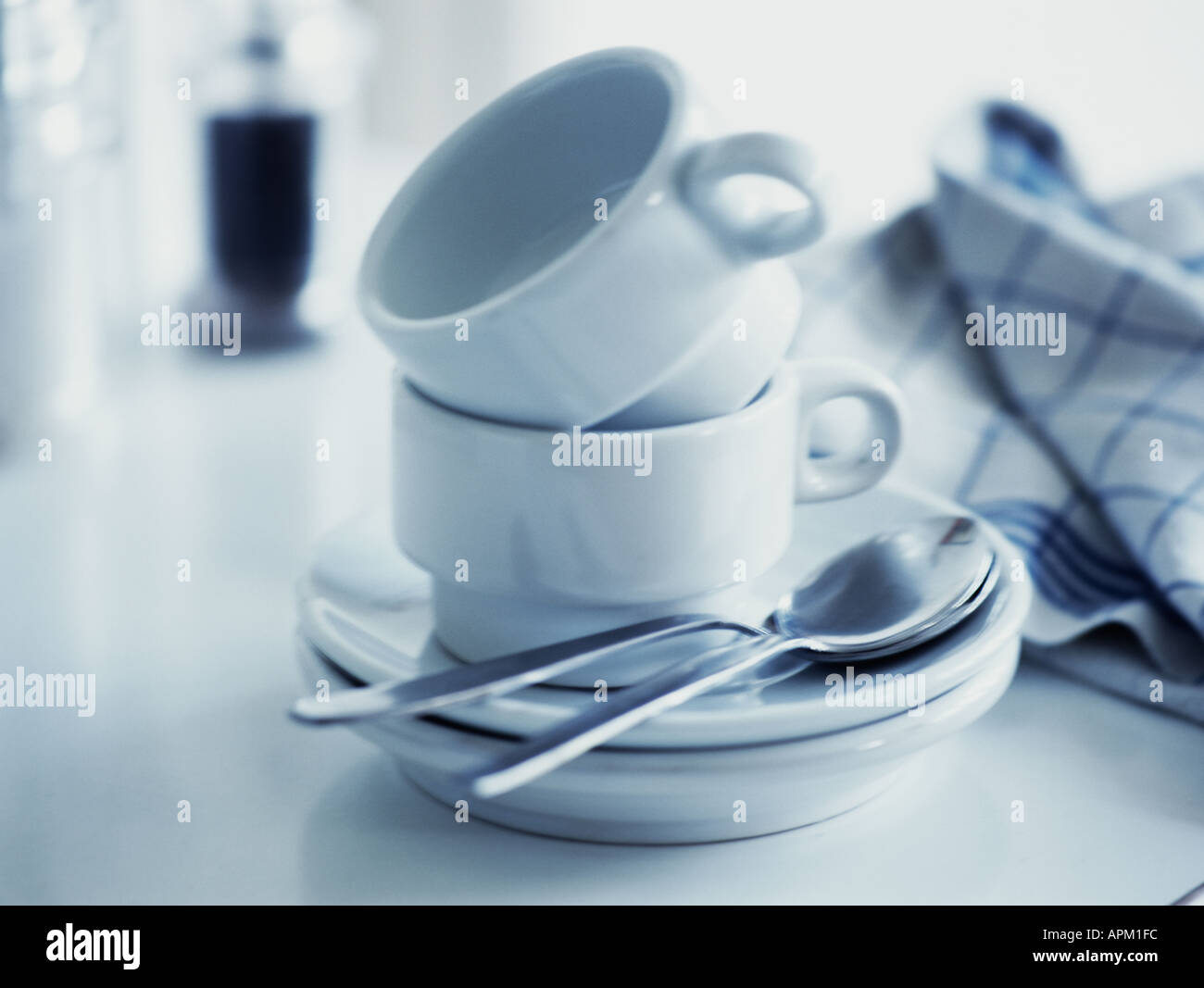 Pile of coffee cups and saucers Stock Photo - Alamy