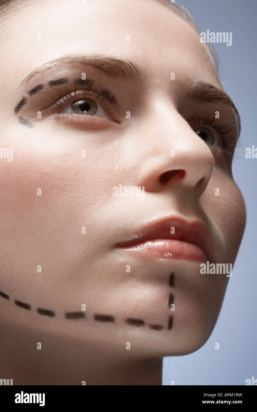 Dotted lines on woman's face Stock Photo - Alamy