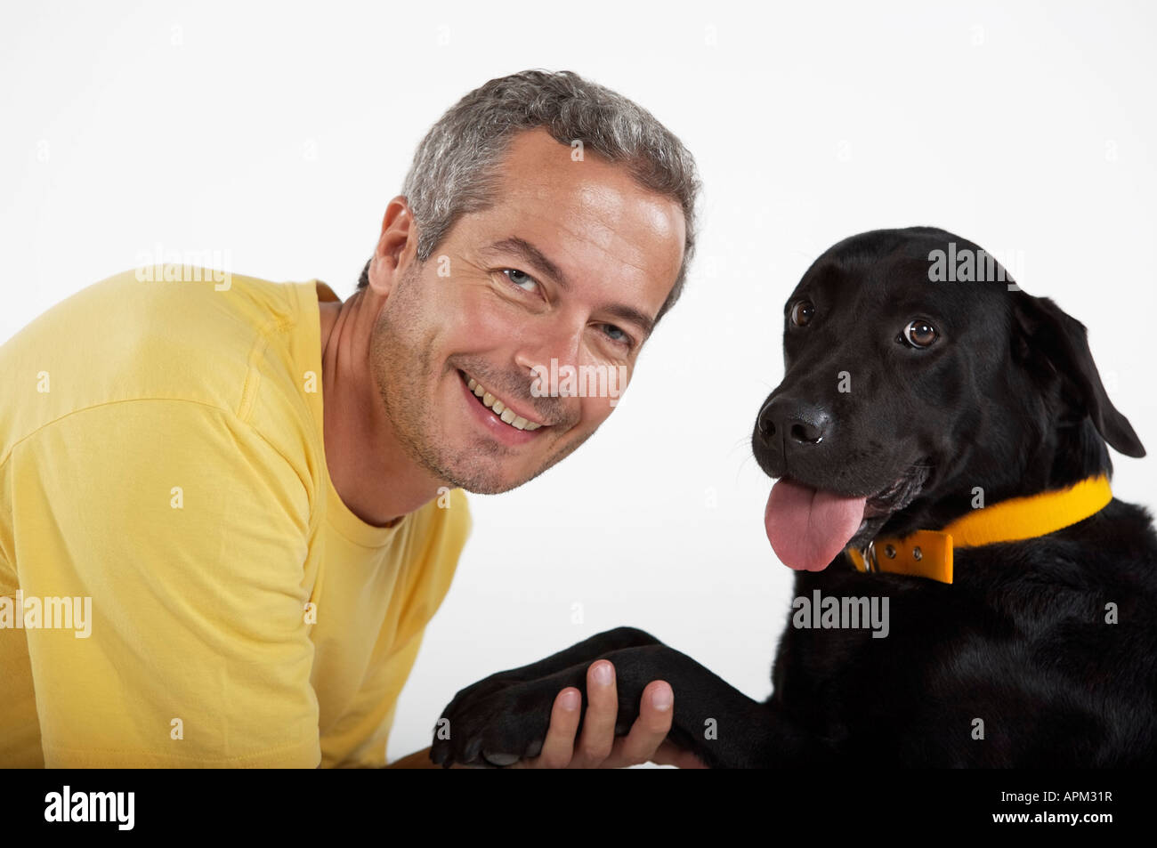 Black Labrador dog and owner Stock Photo - Alamy