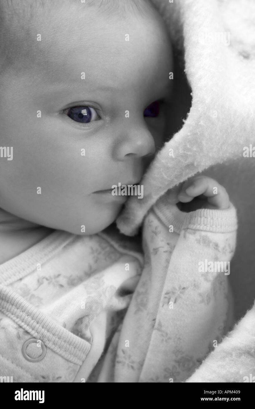 Black and white of shy infant girl Stock Photo - Alamy