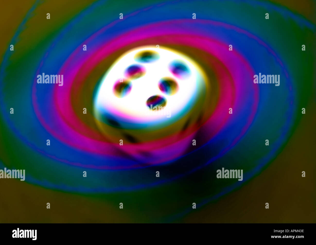Semi abstract image of white die with six showing on top face and ...