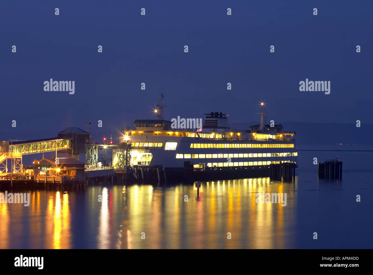 Washington State ferry Puyallup pulling into dock at night Edmonds ...