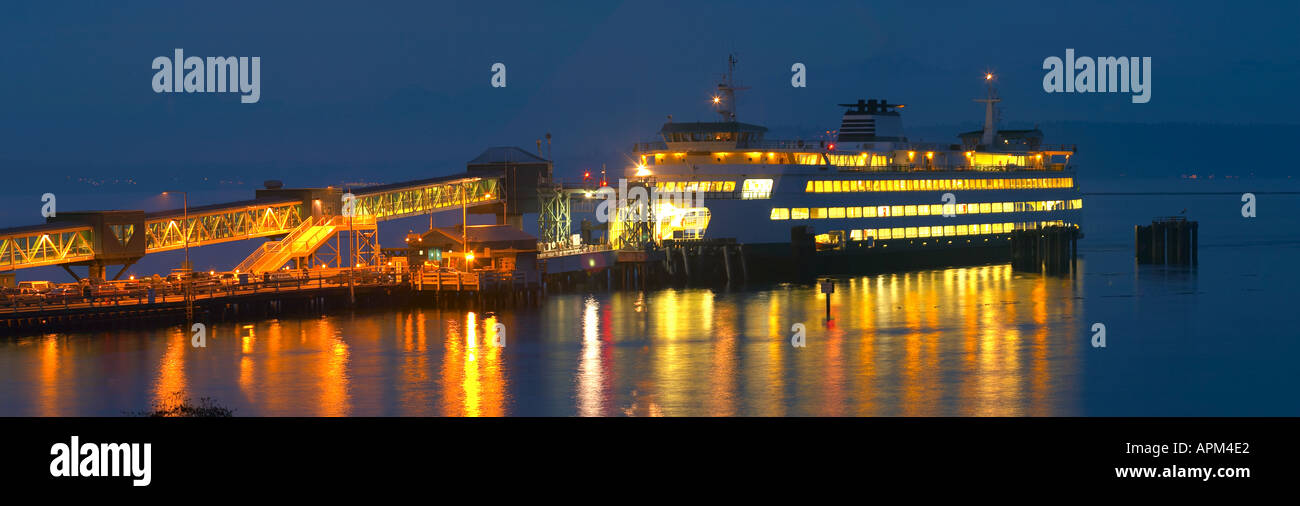 Washington State ferry Puyallup pulling into dock at night Edmonds ...