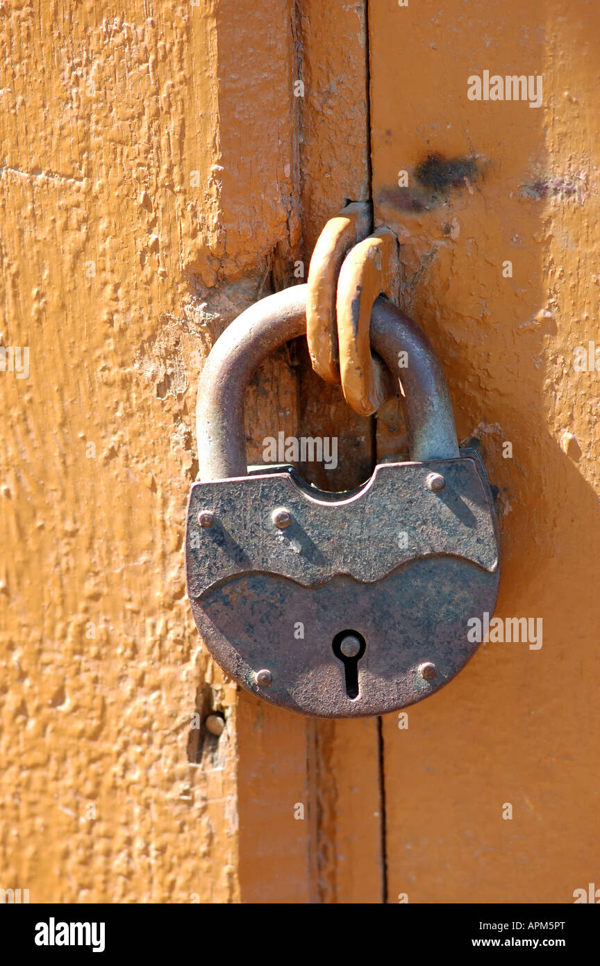 old style access limit by padlock Stock Photo - Alamy