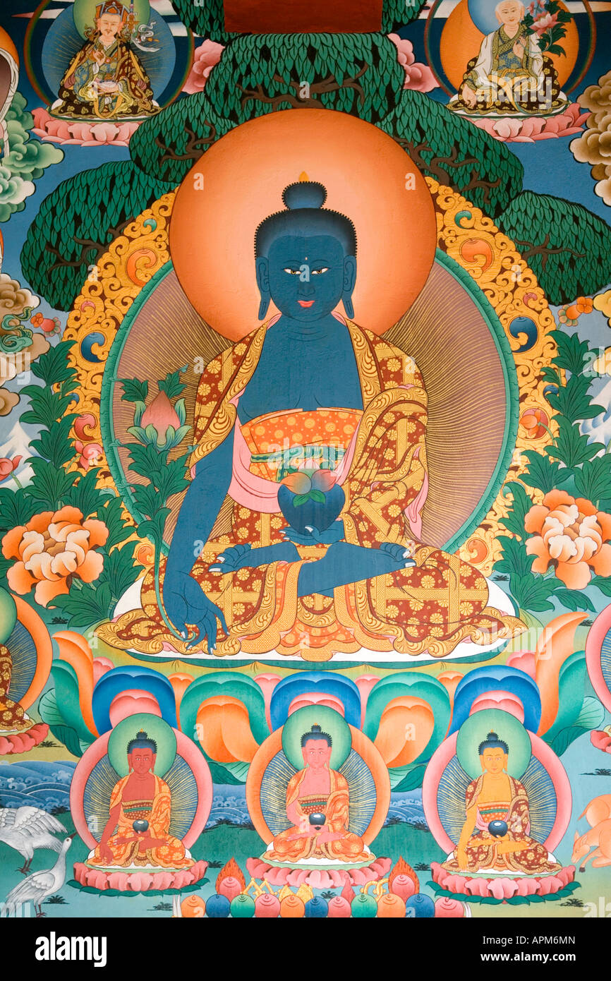 Thangka mural painting. Buddhist Gompa. Ranipauwa village. Annapurna ...