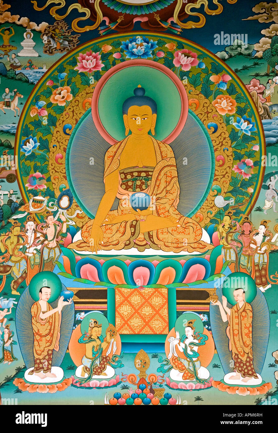 Thangka mural painting. Buddhist Gompa. Ranipauwa village. Annapurna ...