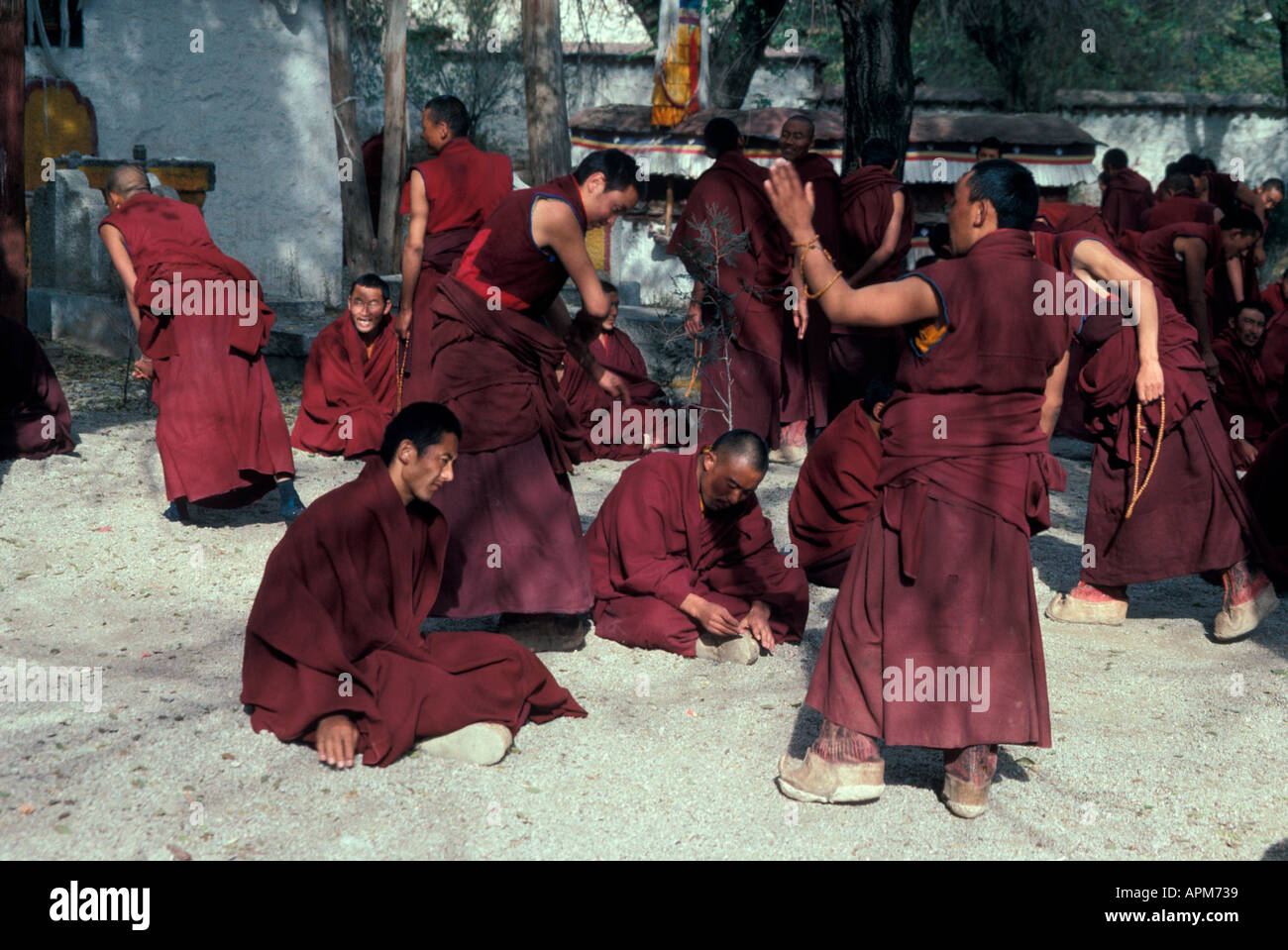 A group of Buddhist monks debating Sera Monastery Lhasa Tibet Stock ...