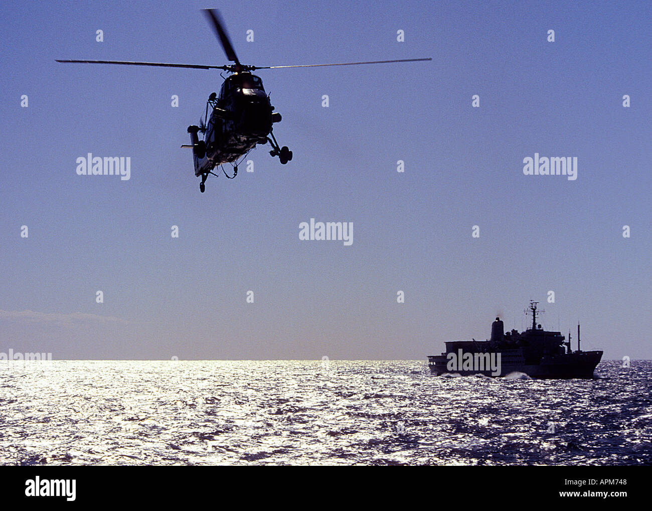 A Royal Navy Westland Wessex Mk5 and the Royal Fleet Auxillary Fort ...