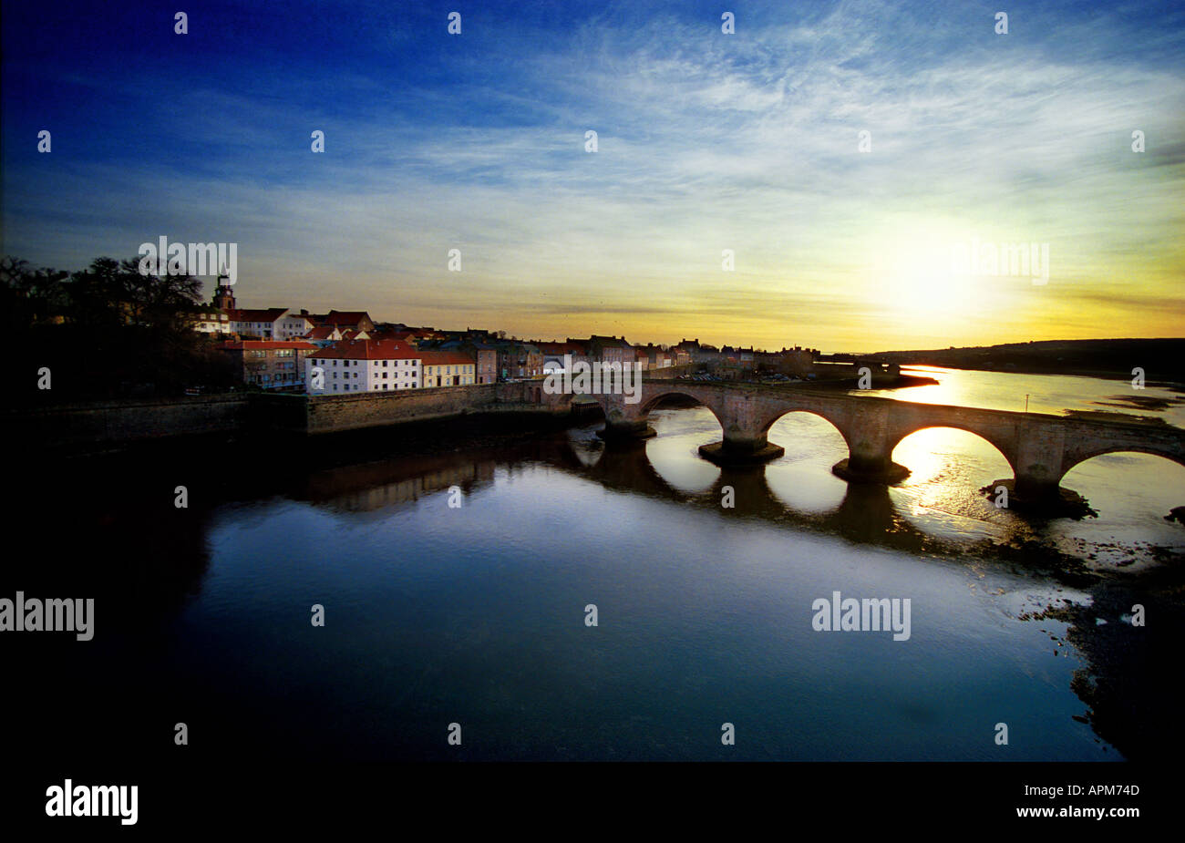 Berwick upon Tweed the Old Bridge viewed from the New Bridge Stock ...