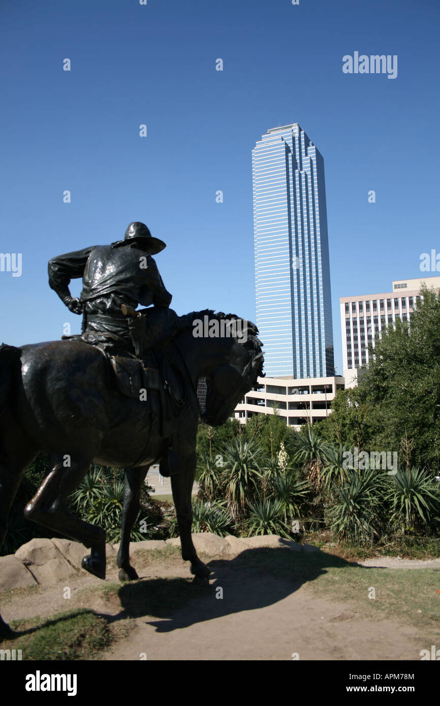 Bank of America Plaza and cowboy statue part of Longhorn cattle drive ...