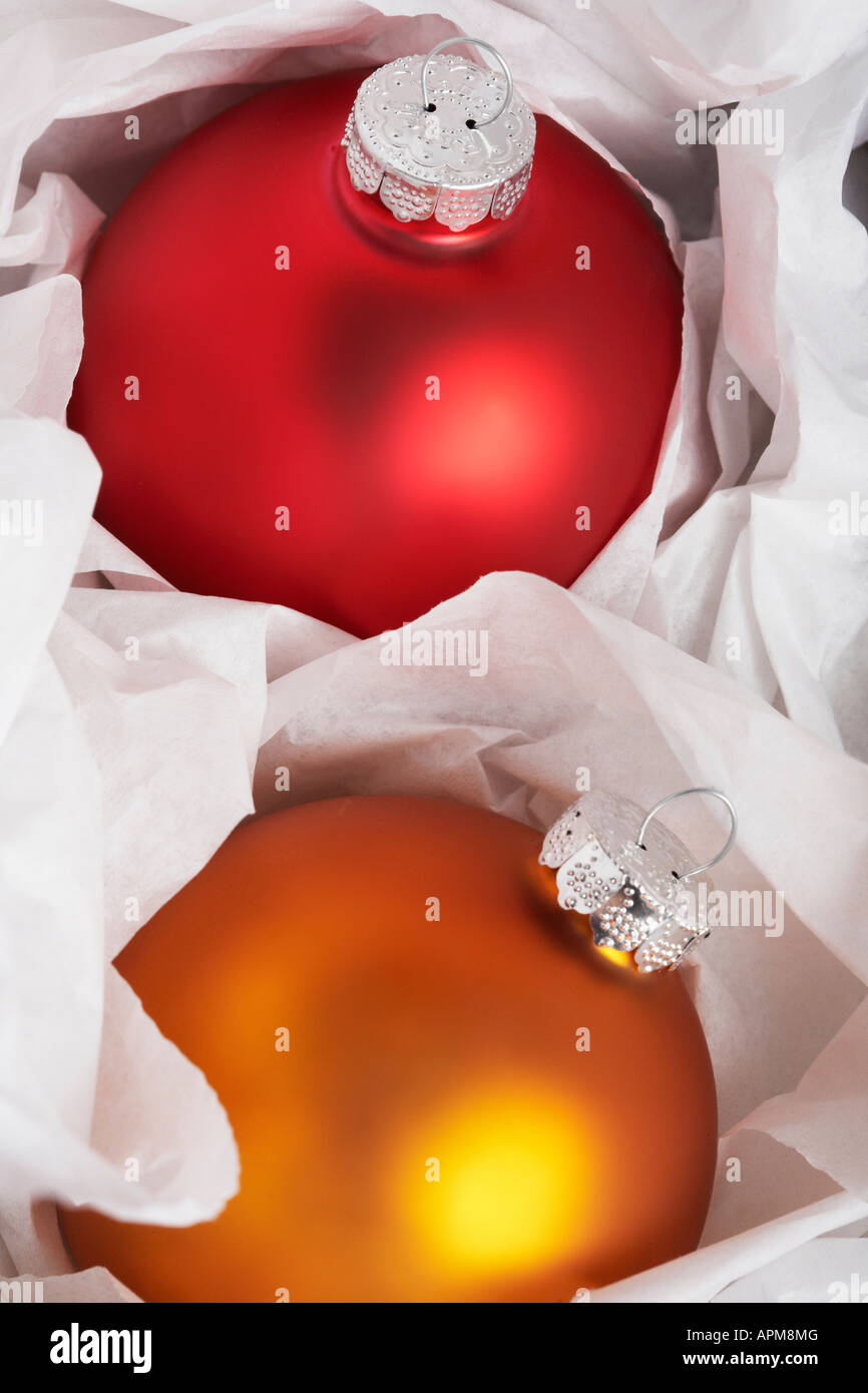 Two baubles in wrapping paper (close-up Stock Photo - Alamy