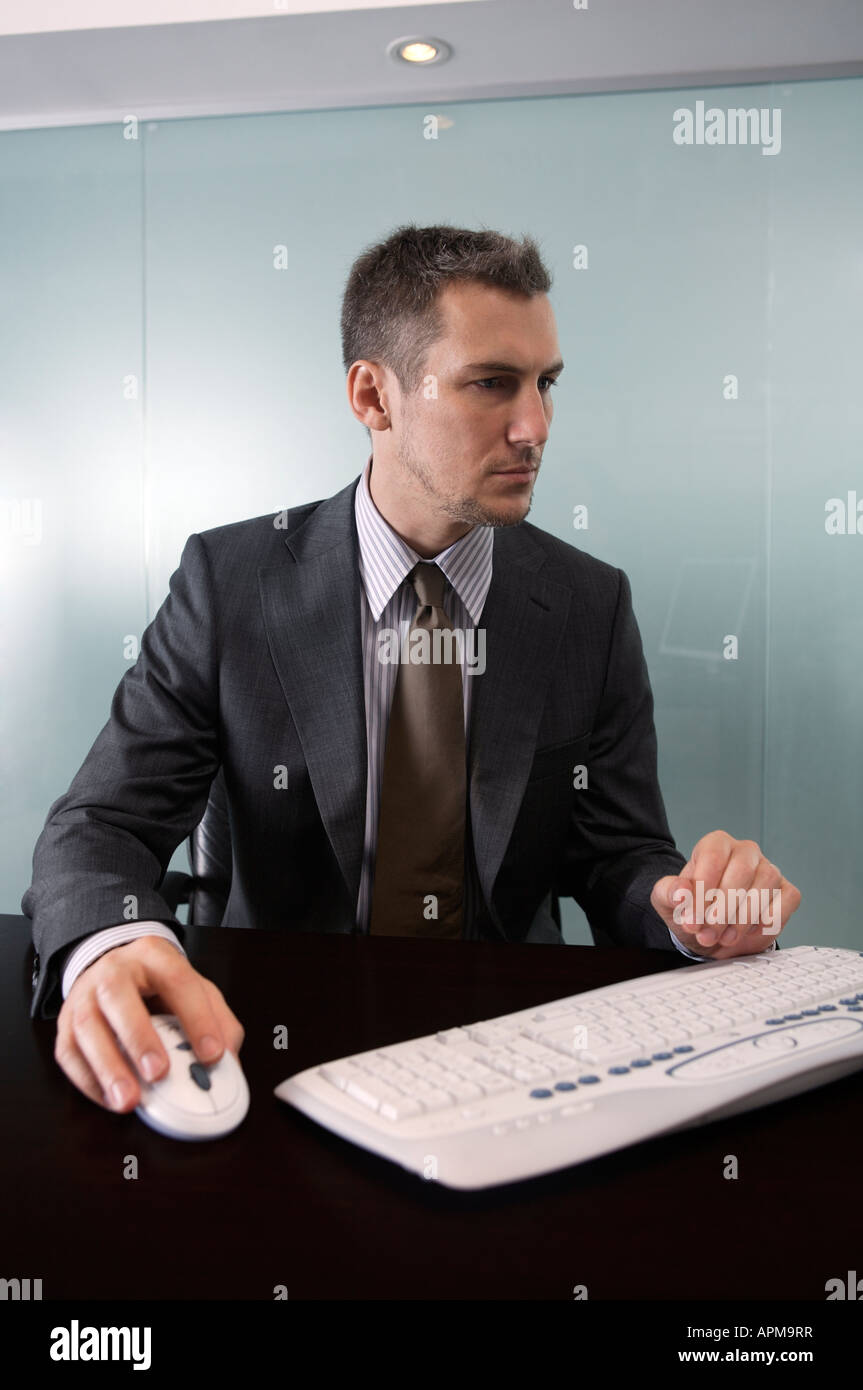 Businessman looking at computer display Stock Photo - Alamy