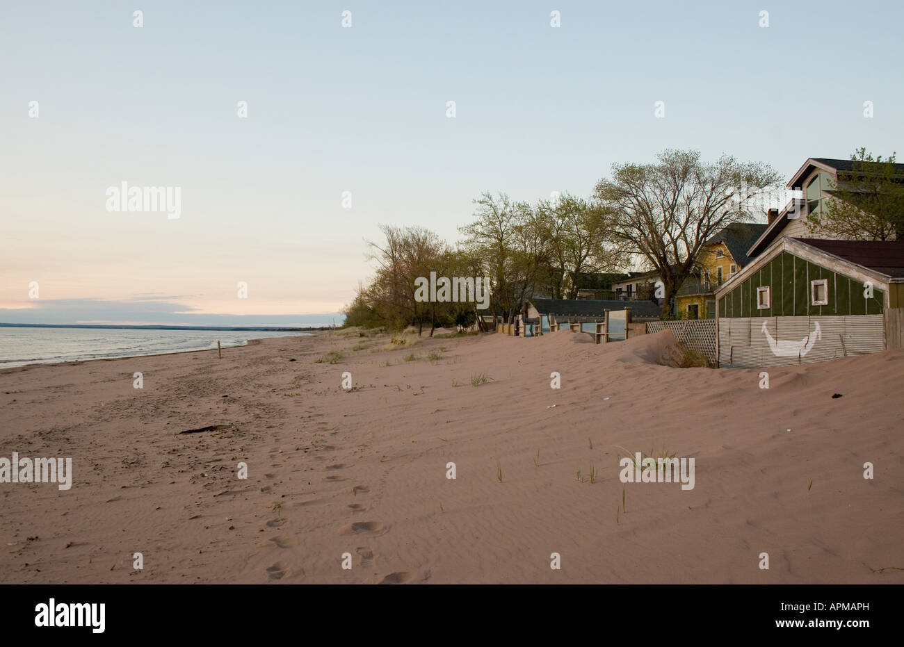 Beach on Lake Superior at sunrise Park Point Duluth Minnesota Stock ...