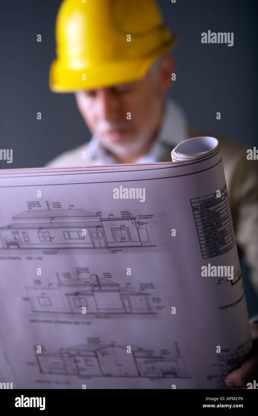 Architect looking plan Stock Photo - Alamy