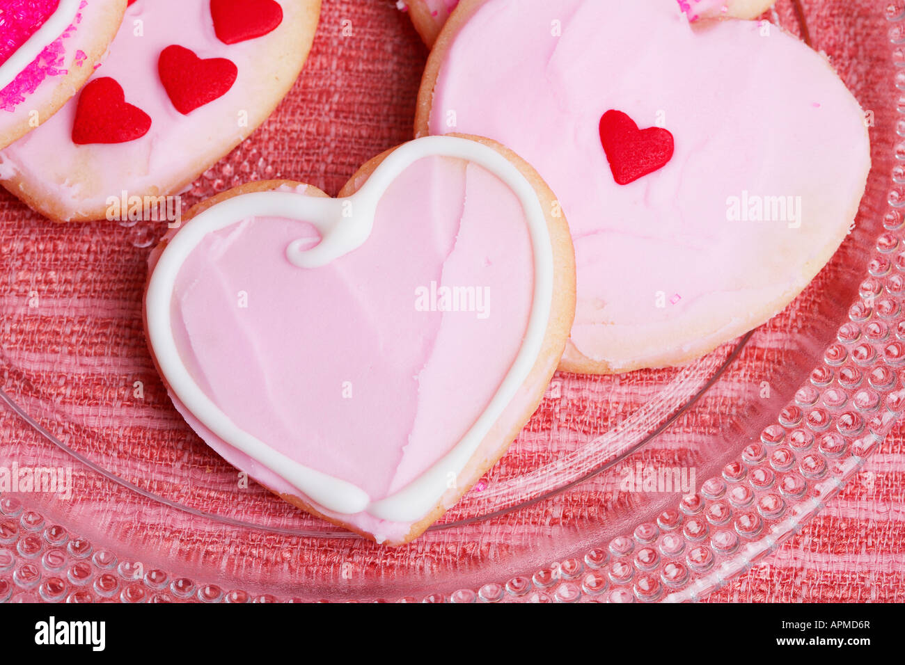 Pink heart shaped cookies (close-up Stock Photo - Alamy