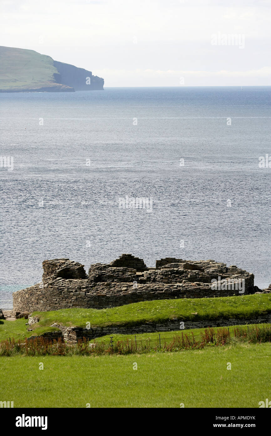 Midhowe Broch iron aged fortified stronghold facing Eynhallow Sound ...