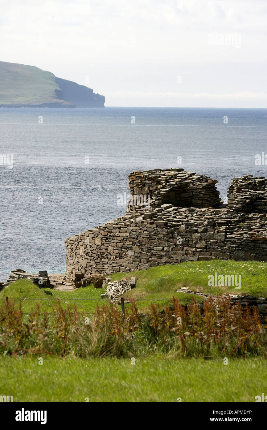 Midhowe Broch iron aged fortified stronghold facing Eynhallow Sound ...