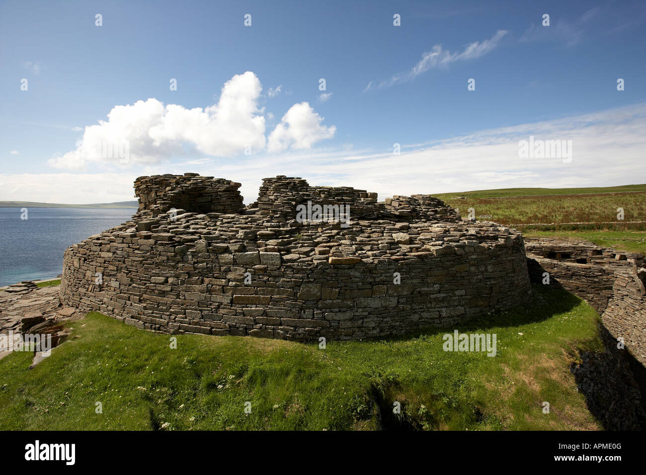Midhowe Broch iron aged fortified stronghold facing Eynhallow Sound ...