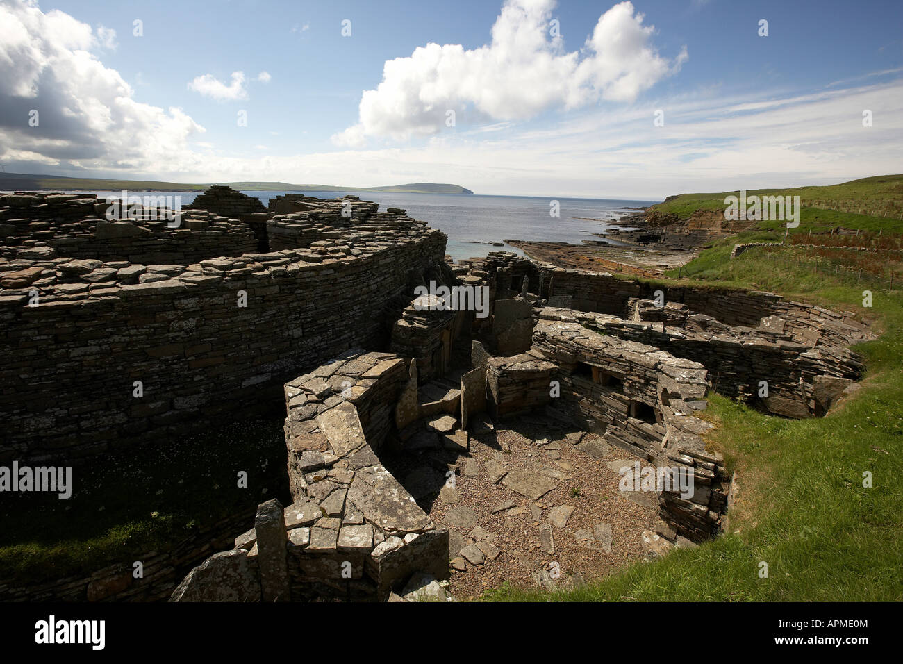 Midhowe Broch iron aged fortified stronghold facing Eynhallow Sound ...