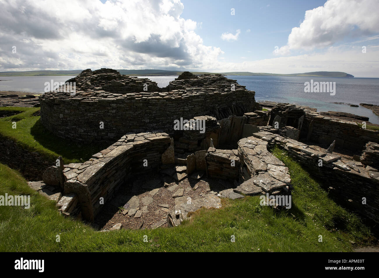 Midhowe Broch iron aged fortified stronghold facing Eynhallow Sound ...
