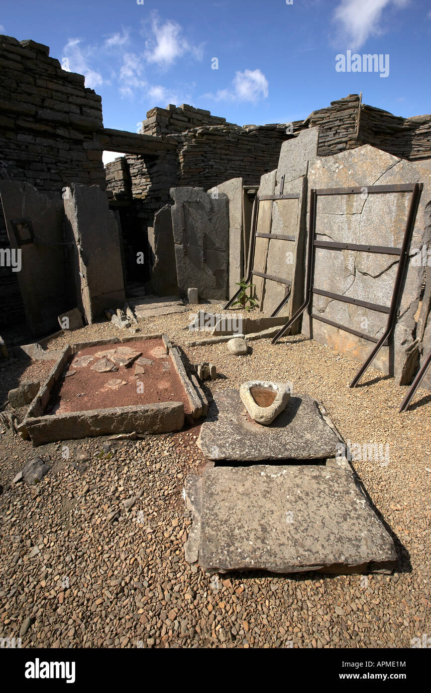 Well and hearth at the Midhowe Broch iron aged fortified stronghold ...
