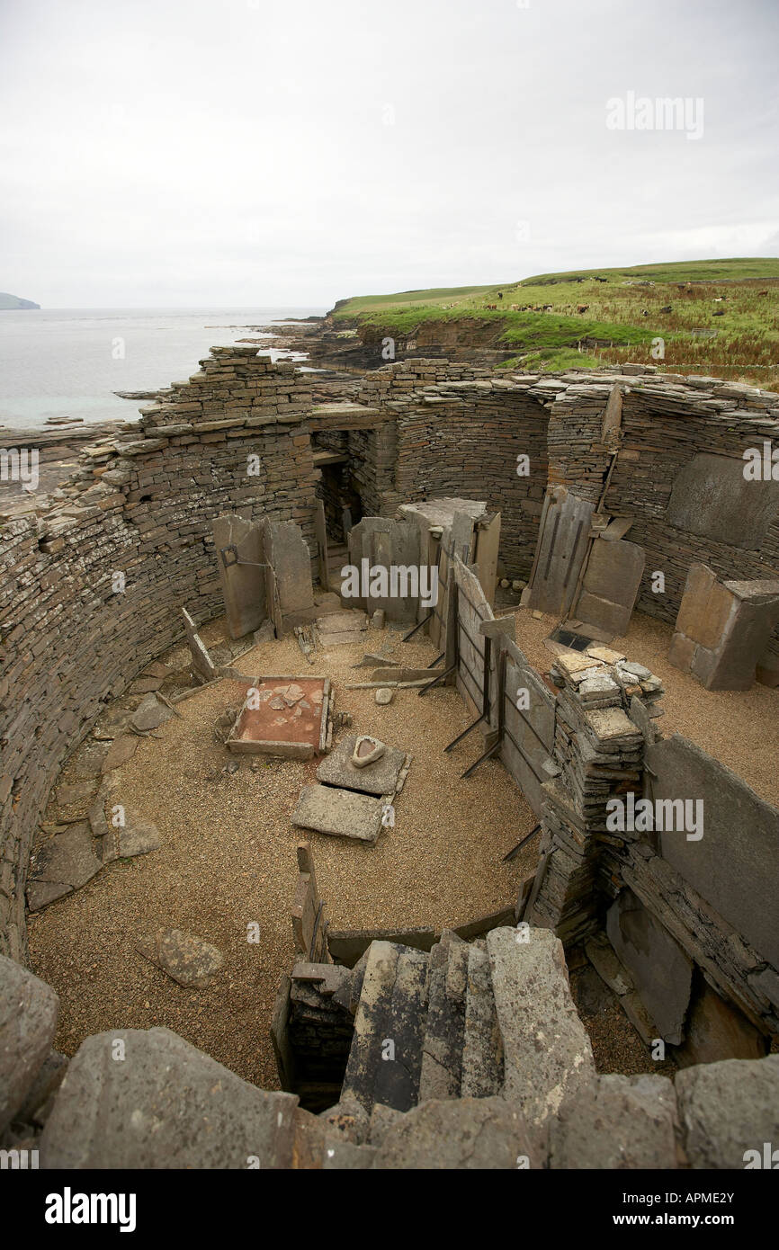 Midhowe Broch iron aged fortified stronghold facing Eynhallow Sound ...