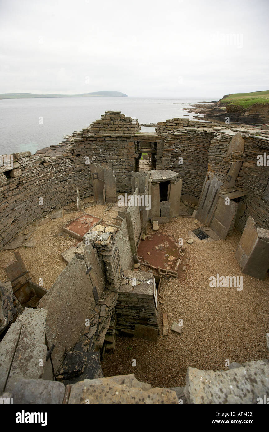 Midhowe Broch iron aged fortified stronghold facing Eynhallow Sound ...