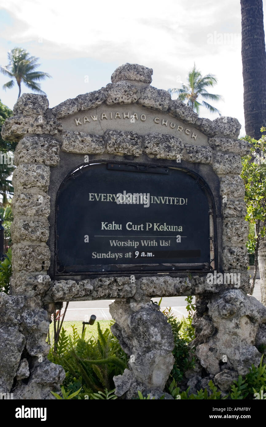 Historic Kawaiahao Church sign Honolulu Hawaii USA Stock Photo - Alamy