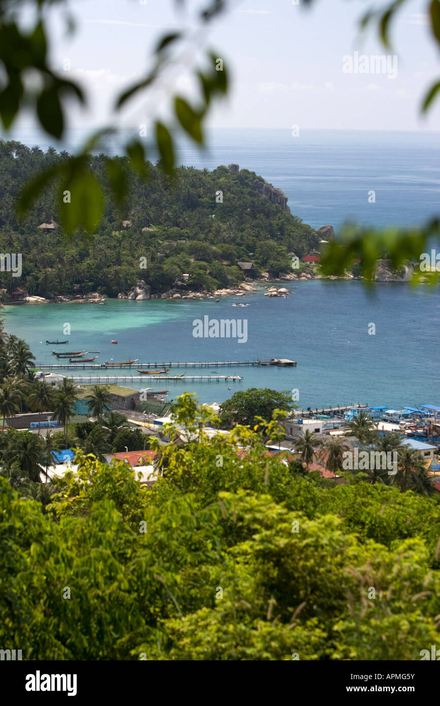 View across main town and port Ban Mae Hat Ko Tao Thailand Stock Photo ...