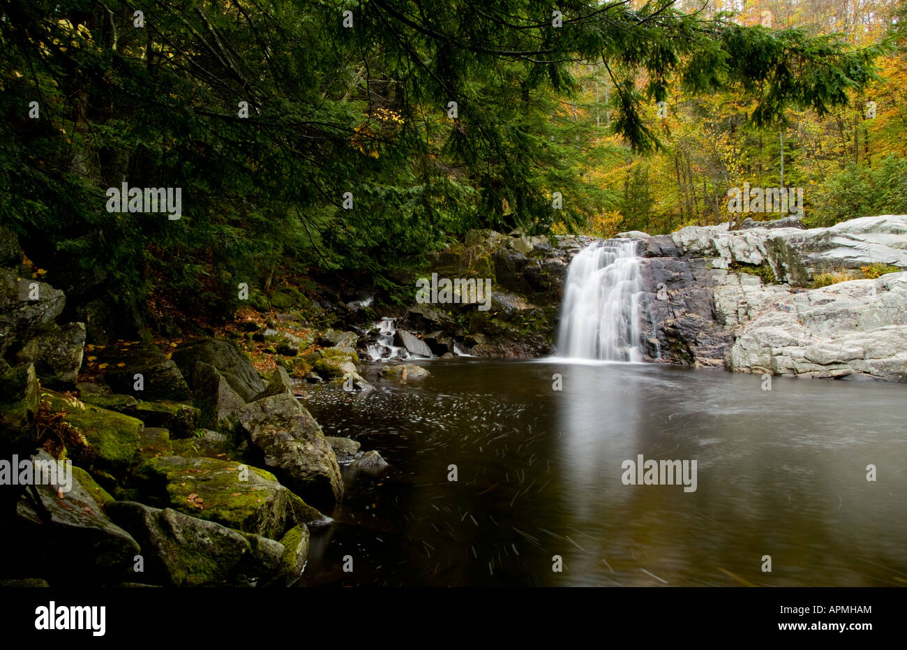 Beautiful Buttermill Falls and foliage near Ludlow Vermont Stock Photo ...