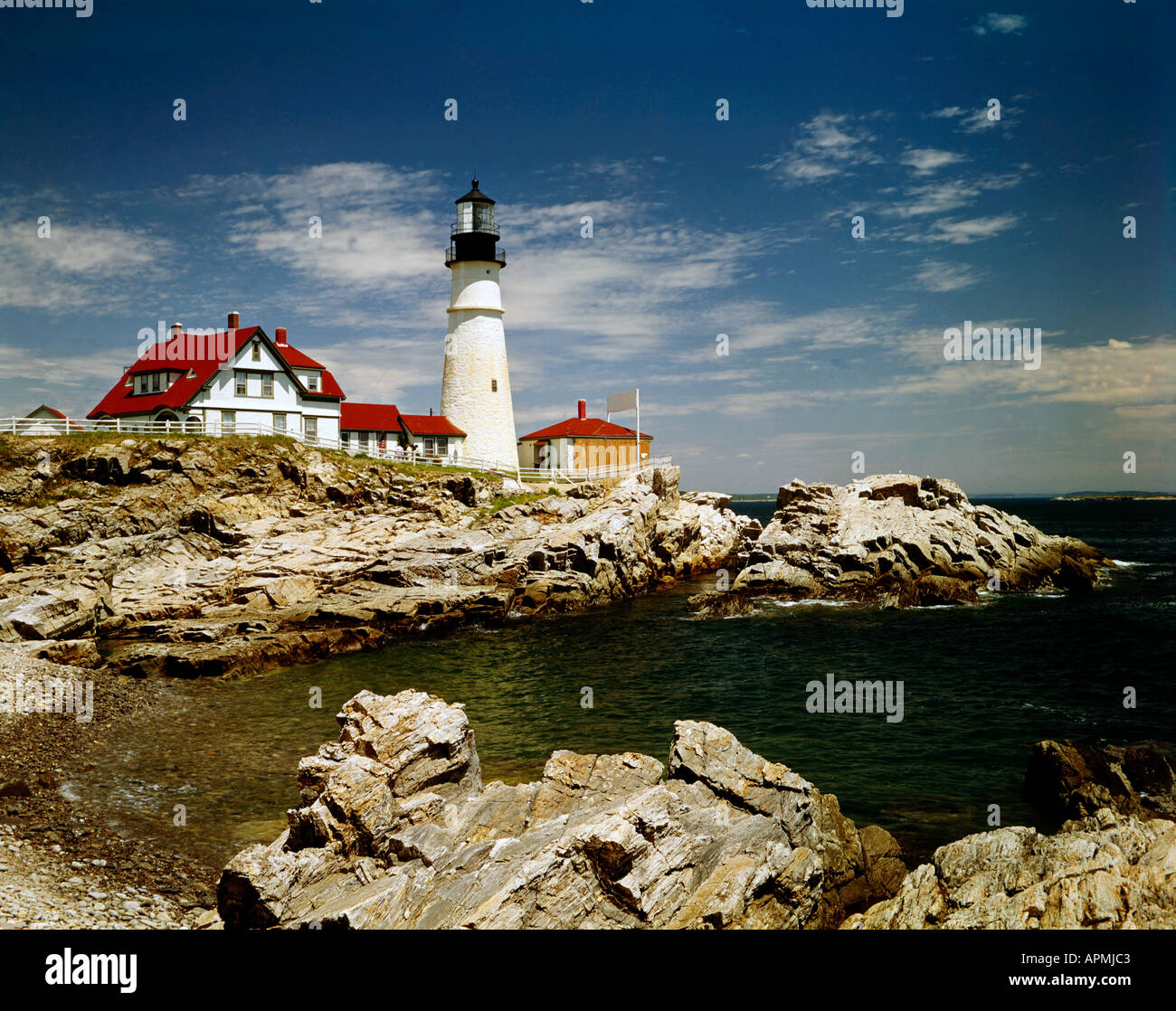 Atlantic Ocean waters wash on the rocky headland where South Portland ...