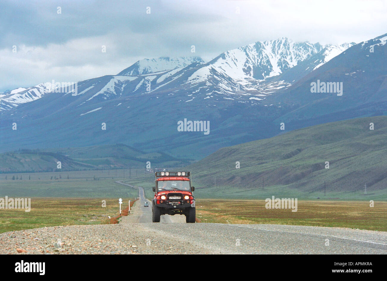 Off-road vehicle UAZ in the Chuya Steppe. Kurai Range. Altai. Siberia ...