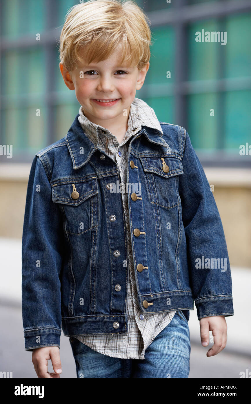 Boy in denim jacket (portrait Stock Photo - Alamy