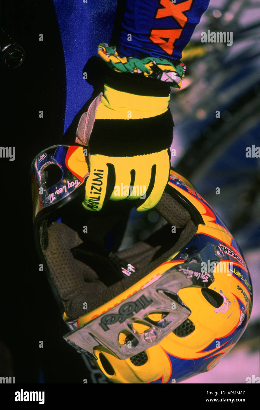 HELMET IN HAND MOUNTAIN BIKING Stock Photo - Alamy