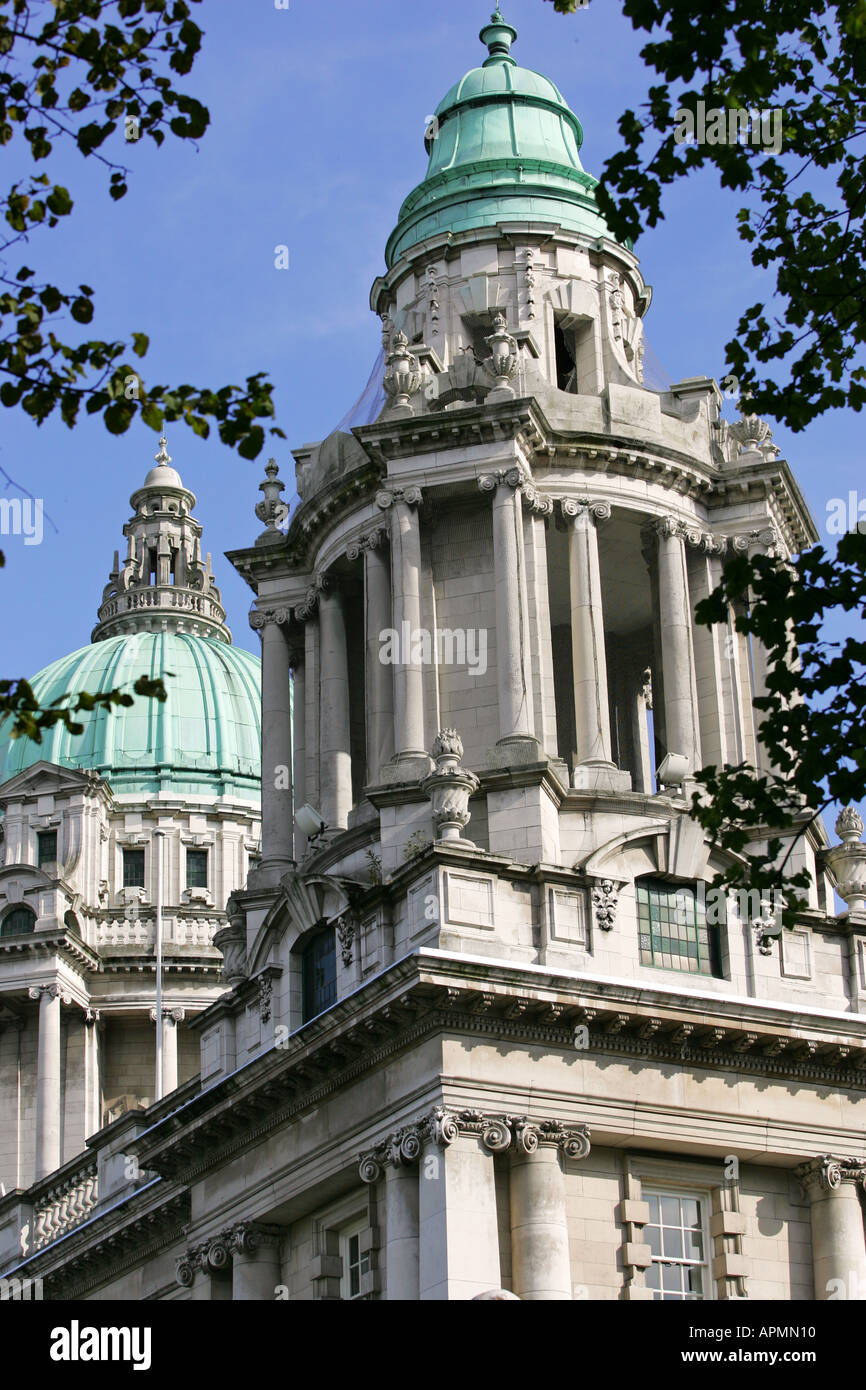 Closeup view of the architecture of Belfast City Hall in Donegal Square ...