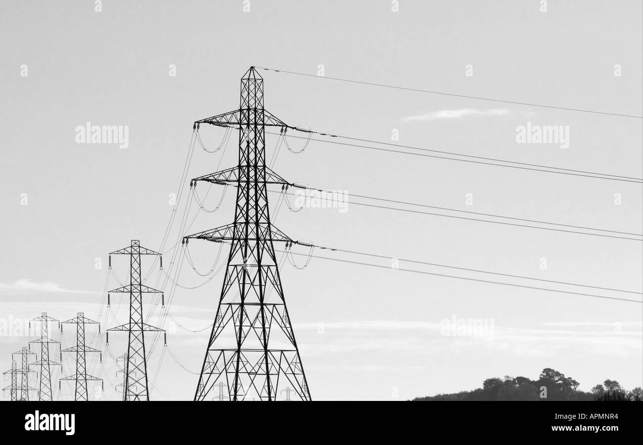 Radley electricity pylons 1 bw Stock Photo - Alamy