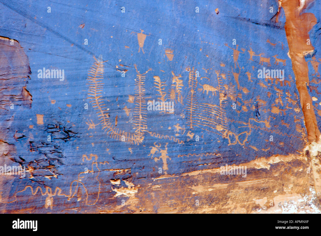 Ancient American Indian petroglyphs at Arches National Park, Utah USA ...