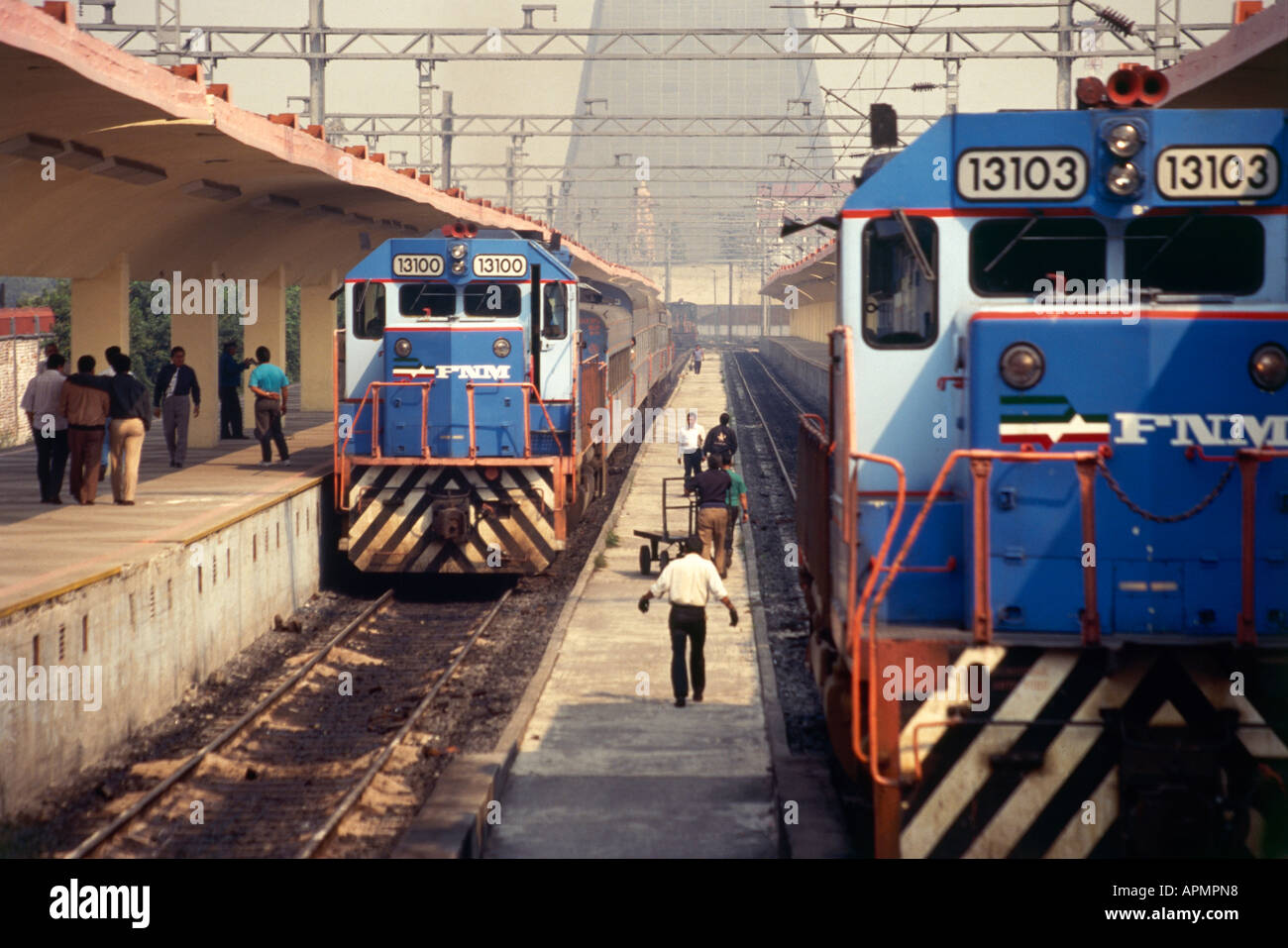 Two of the blue painted trains at adjacent platforms in Mexico City s ...