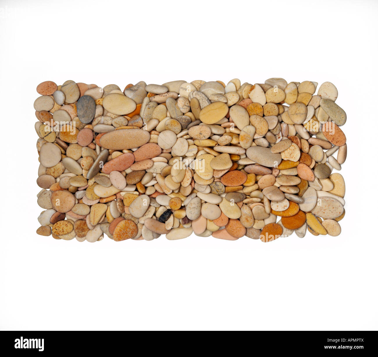 Rectangle shape made of small sea pebbles on white background Stock ...