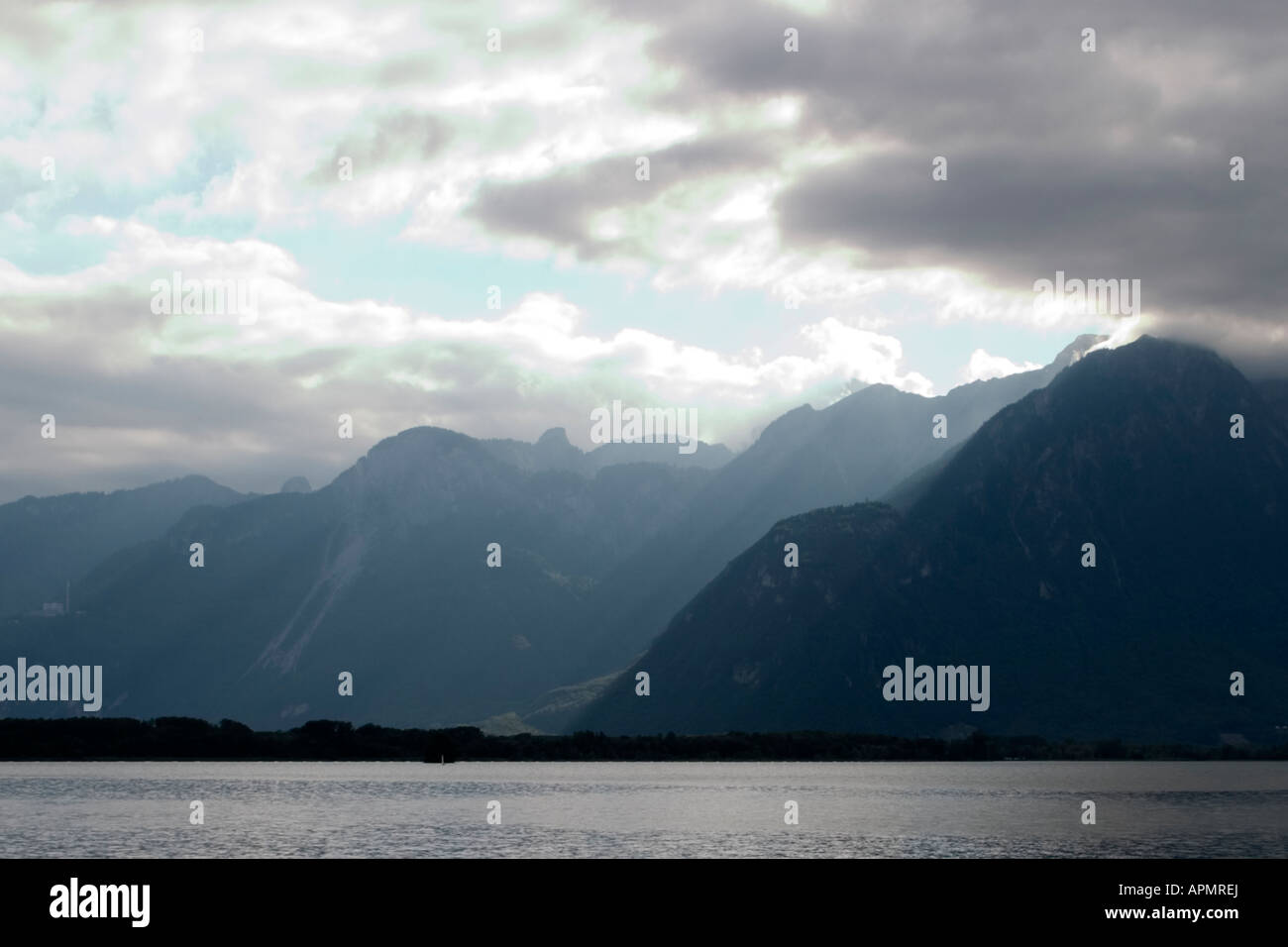 The French alps on Lake Geneva from Monteux Switzerland September 2007 ...