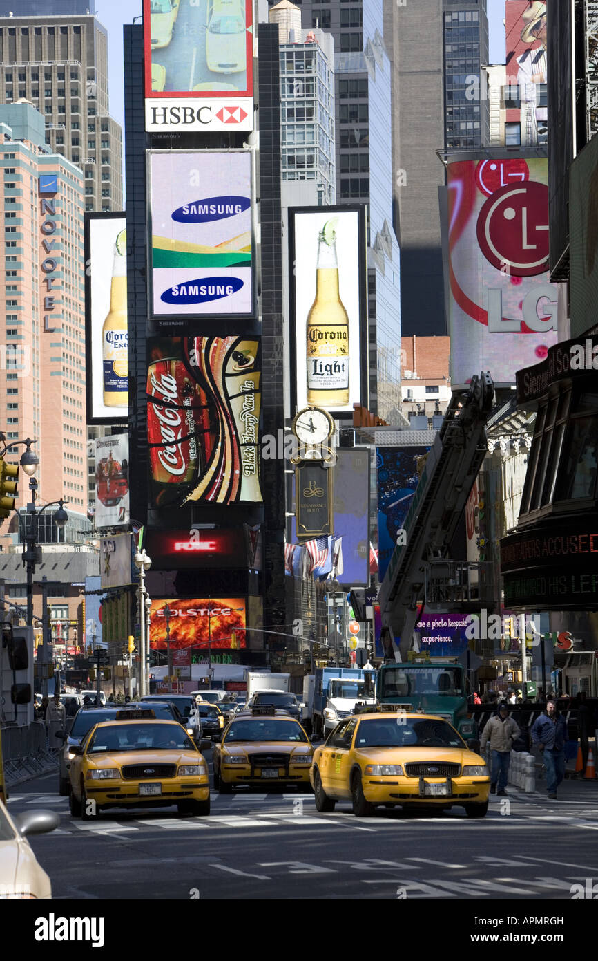 Looking up Broadway in the Times Square section of Manhattan Stock ...