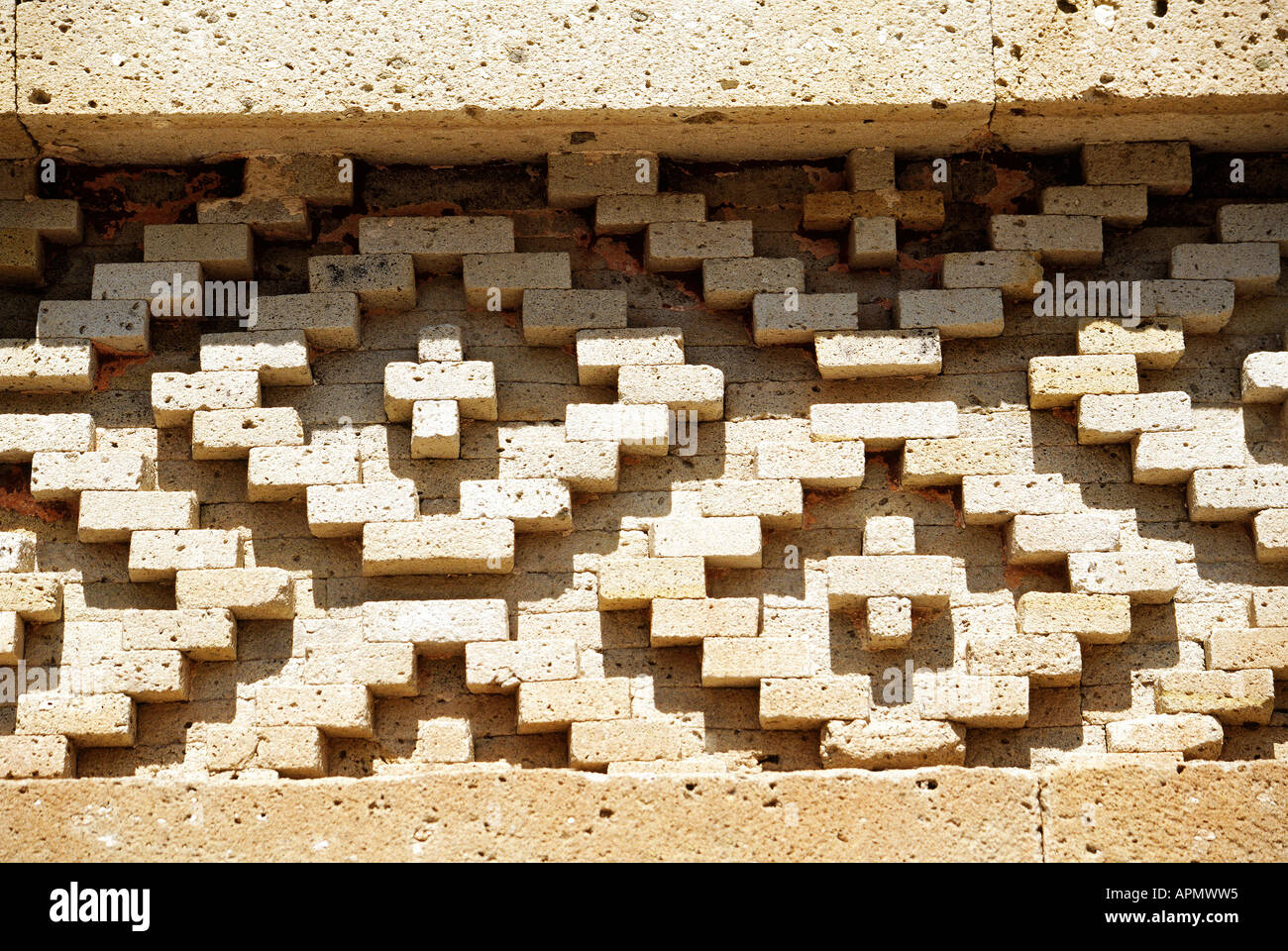 Detail of geometric stone fretwork in the Mixtec ruins at Mitla Many of ...