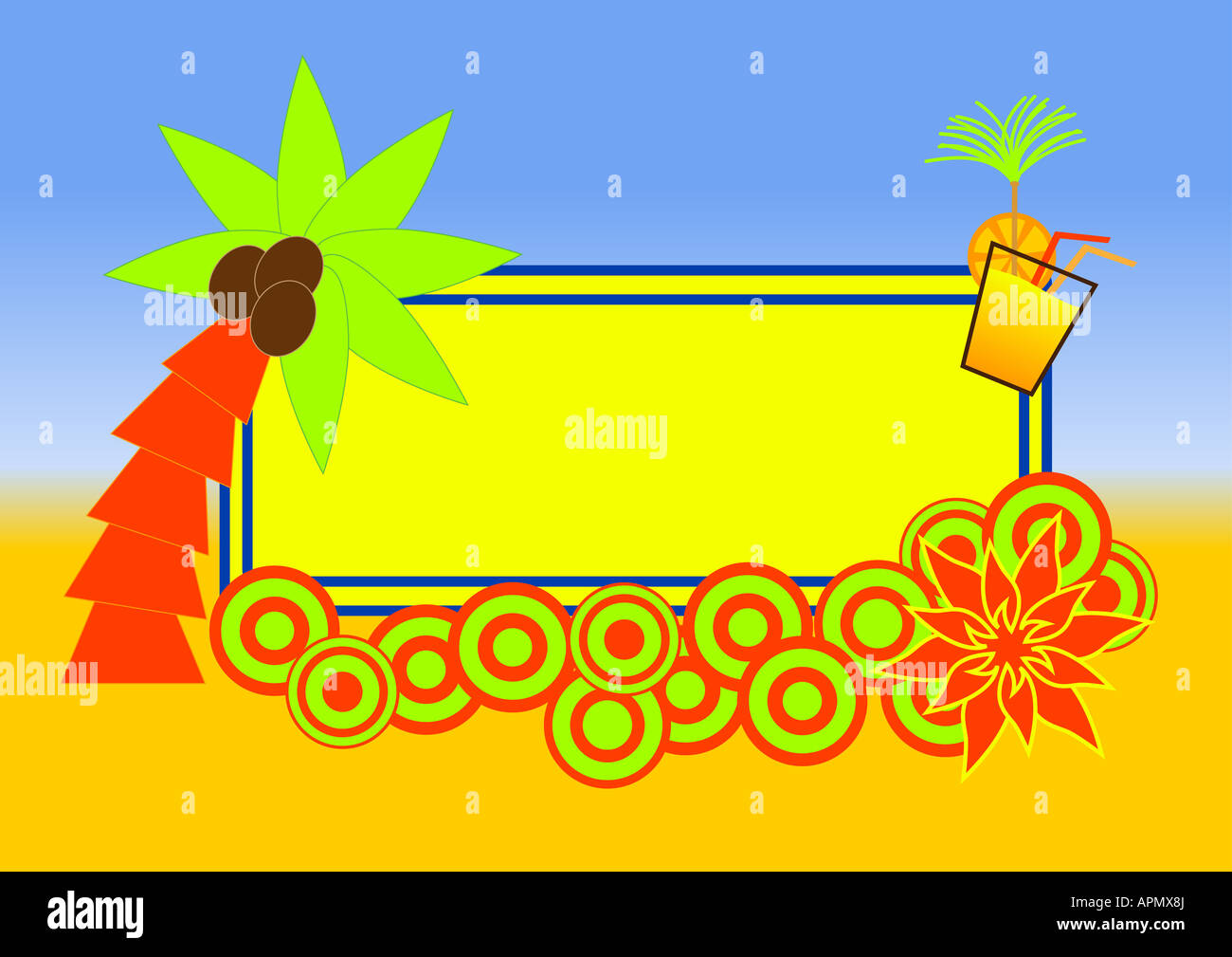 Tropical beach label design with palmtree Stock Photo - Alamy