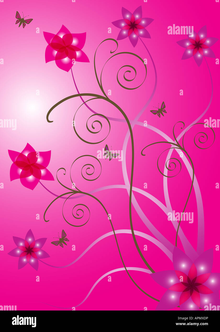 Beautiful abstract vector flower design with butterflies Stock Photo ...