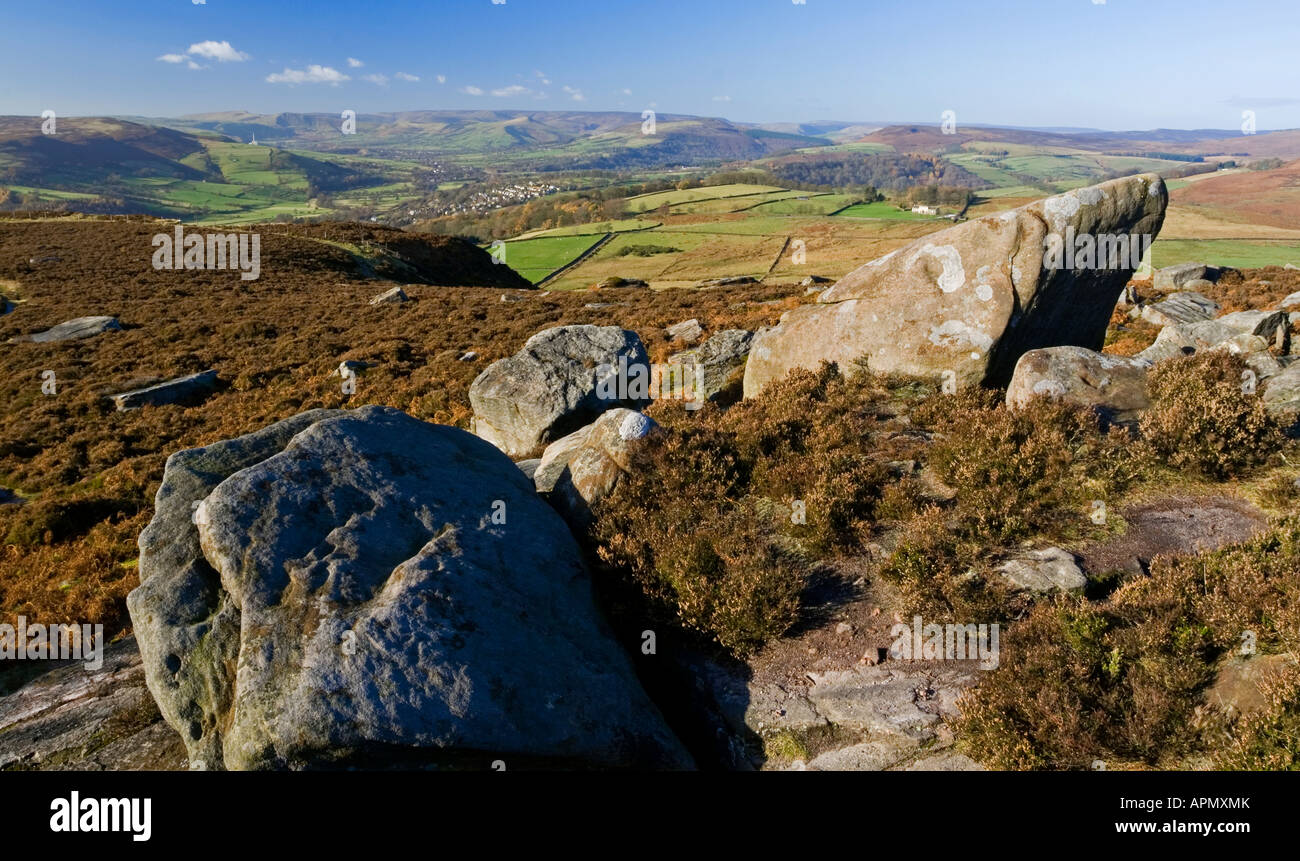 Rock formation on Hathersage Moor in the Peak District National Park ...