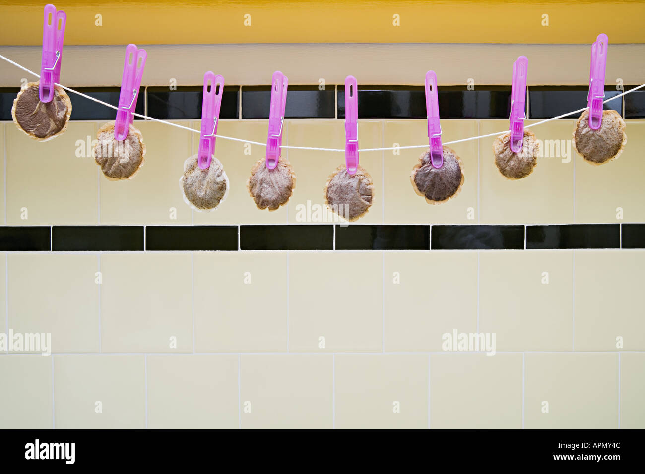 Tea bags hanging on a washing line Stock Photo - Alamy